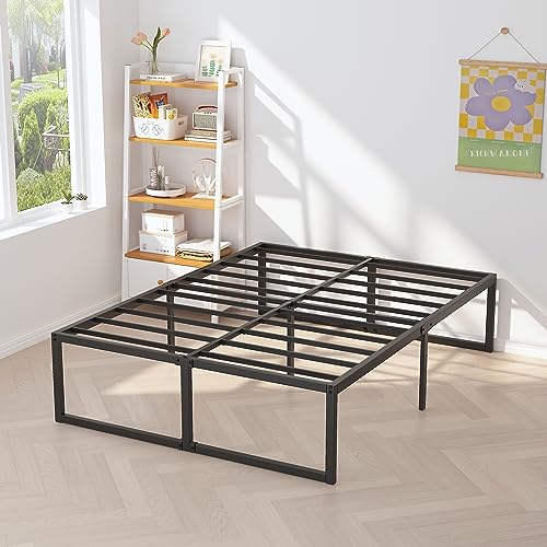 Richwanone 18 inch Full Bed Frame Metal Platform Mattress Foundation with Steel Slat Support, No Box Spring Needed, Easy Assembly, Black