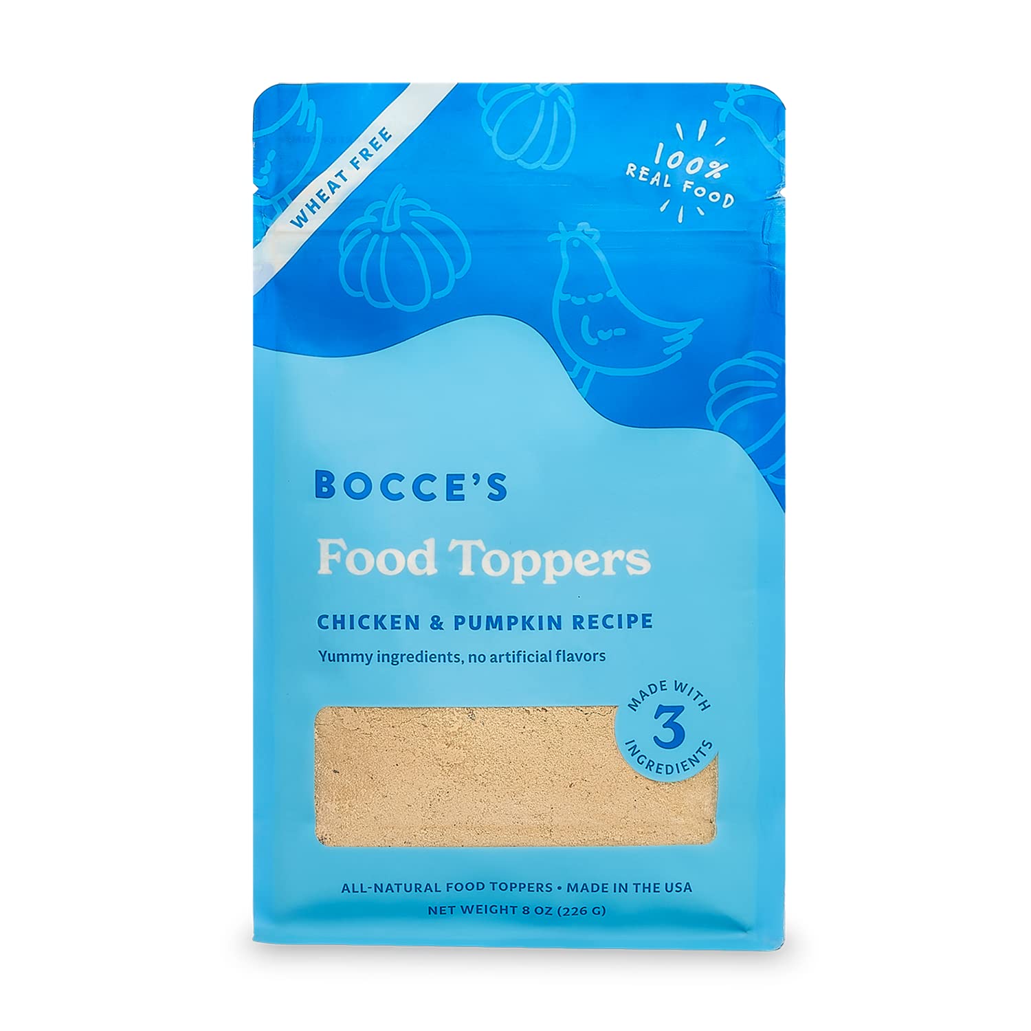 Bocce's Bakery Chicken & Pumpkin Dog Food Toppers, All-Natural Wheat-Free Dog Food Topper, Made with Real Ingredients, Baked in USA, 8 oz
