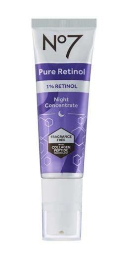 No7 Pure Retinol 1% Retinol Night Concentrate - Anti Wrinkle Retinol Serum with Collagen Peptides & Niacinamide for Younger Looking Skin - Retinol Face Serum for Fine Lines & Wrinkles (30ml)