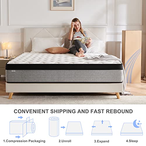 JINGWEI Full Mattress, 10 Inch Innerspring Hybrid Mattress in a Box, Individually Pocket Coils,Full Size Mattress
