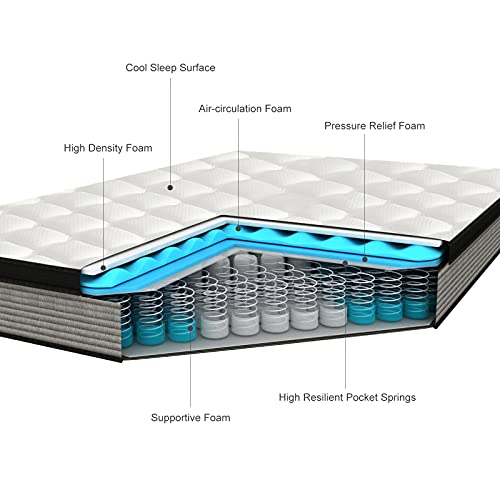 JINGWEI Full Mattress, 10 Inch Innerspring Hybrid Mattress in a Box, Individually Pocket Coils,Full Size Mattress
