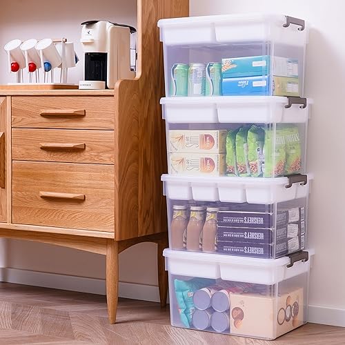 Citylife 32 QT Plastic Storage Bins with Removable Tray Large Stackable Storage Containers for Organizing Craft Storage and Storage Craft, Clothes, Files, Office Supplies, 4 Packs