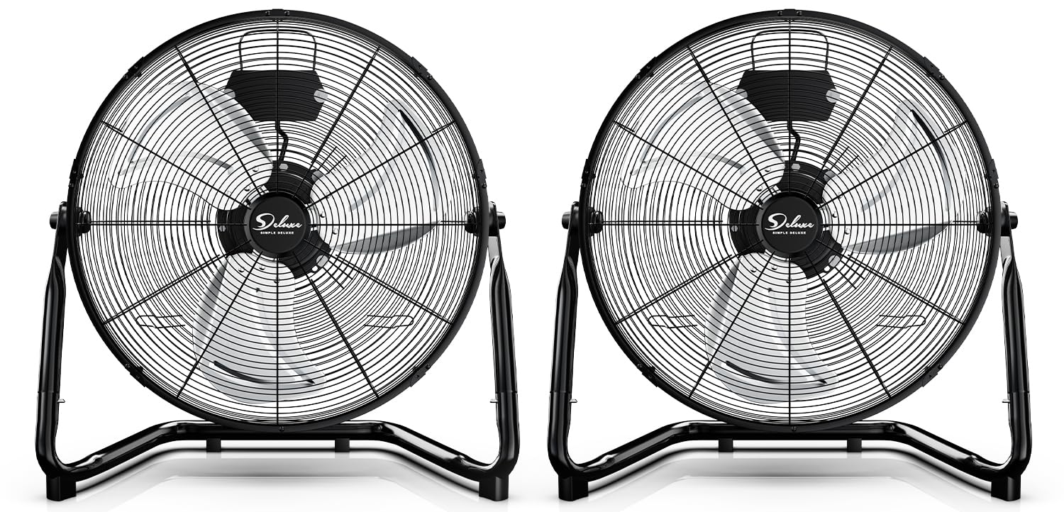 Simple Deluxe 12 Inch 3-Speed High Velocity Heavy Duty Metal Industrial Floor Fans Quiet for Home, Commercial, Residential, and Greenhouse Use, Outdoor/Indoor, Black, 2 Pack