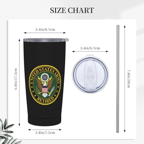 OSUKI Army Retired Car Cup Coffee Stainless Steel Straw Travel Mug Vacuum Insulated Keep Cold 20oz