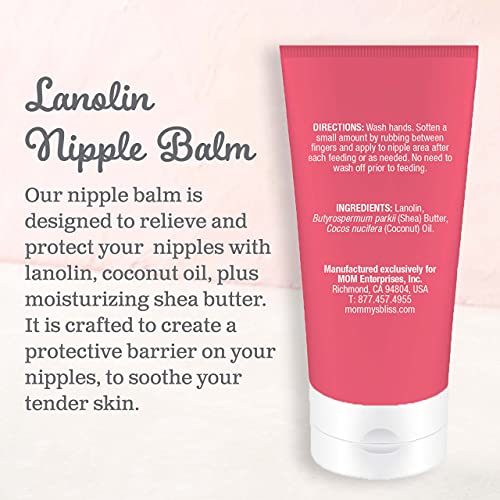 Mommy's Bliss Lanolin Nipple Balm Breastfeeding Cream with Coconut Oil & Shea Butter, Soothing Cream for Sore, Cracked Nipples, Safe for Nursing Babies, Flavorless, 2 Oz