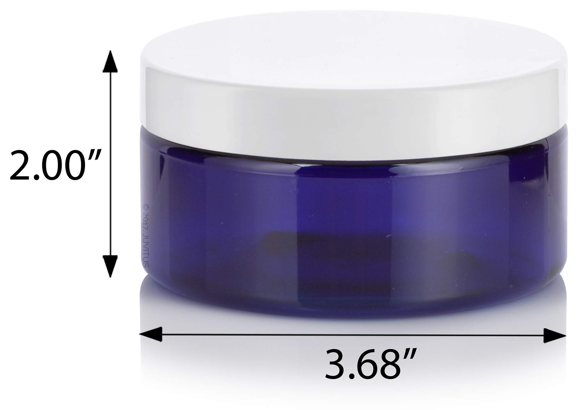 8 oz Cobalt Blue PET Plastic Refillable Low Profile Jar with White Lid (6 pack)