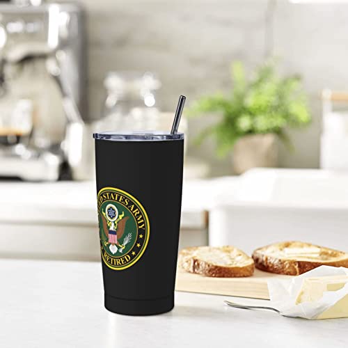 OSUKI Army Retired Car Cup Coffee Stainless Steel Straw Travel Mug Vacuum Insulated Keep Cold 20oz