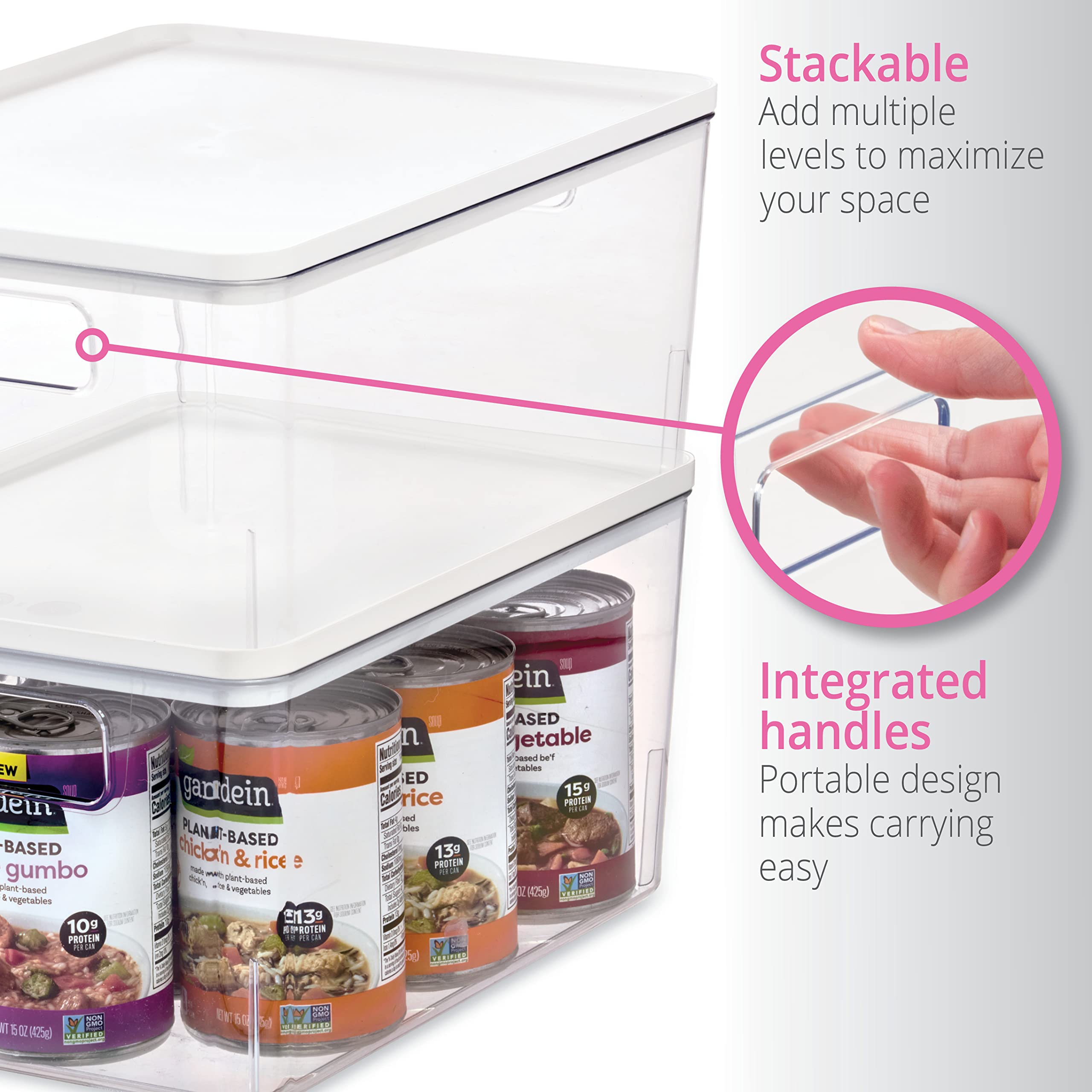iDesign Pantry Bin with Removable Lid - Plastic Storage Bin with Handles - Clear/White