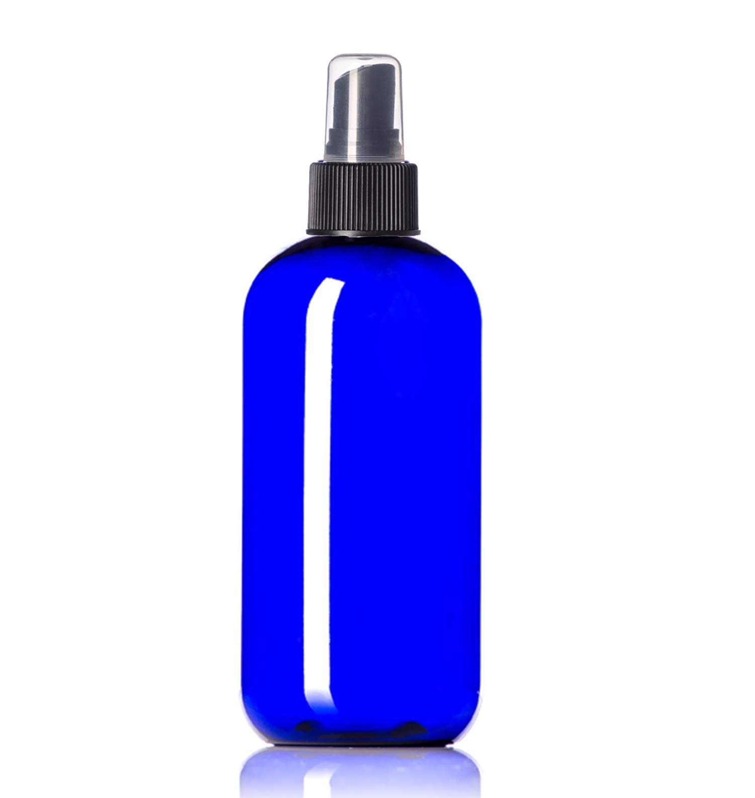 Aromine 8oz Plastic Cobalt Blue Bottles (6 Pack) BPA-Free Squeeze Containers with Spray Cap, Labels Included