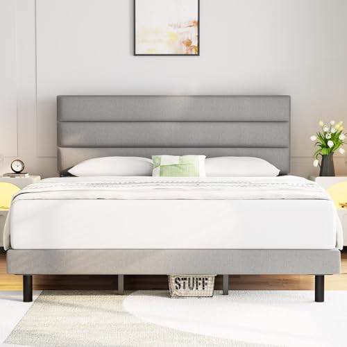 IYEE NATURE Bed Frame Full Size with Headboard,Sturdy Platform Bed with Wooden Slats Support,No Box Spring,Mattress Foundation,Easy Assembly,Grey