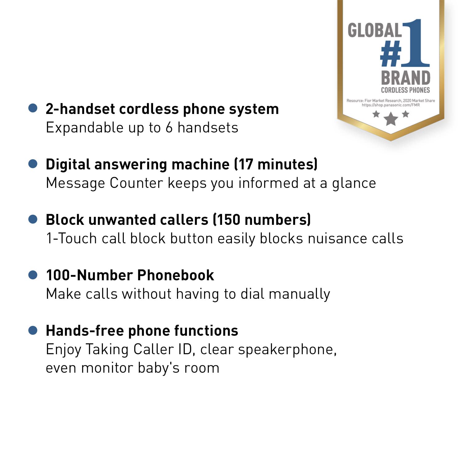 Panasonic DECT 6.0 Expandable Cordless Phone with Answering Machine and Smart Call Block - 2 Cordless Handsets - KX-TGD632W (White/Silver)