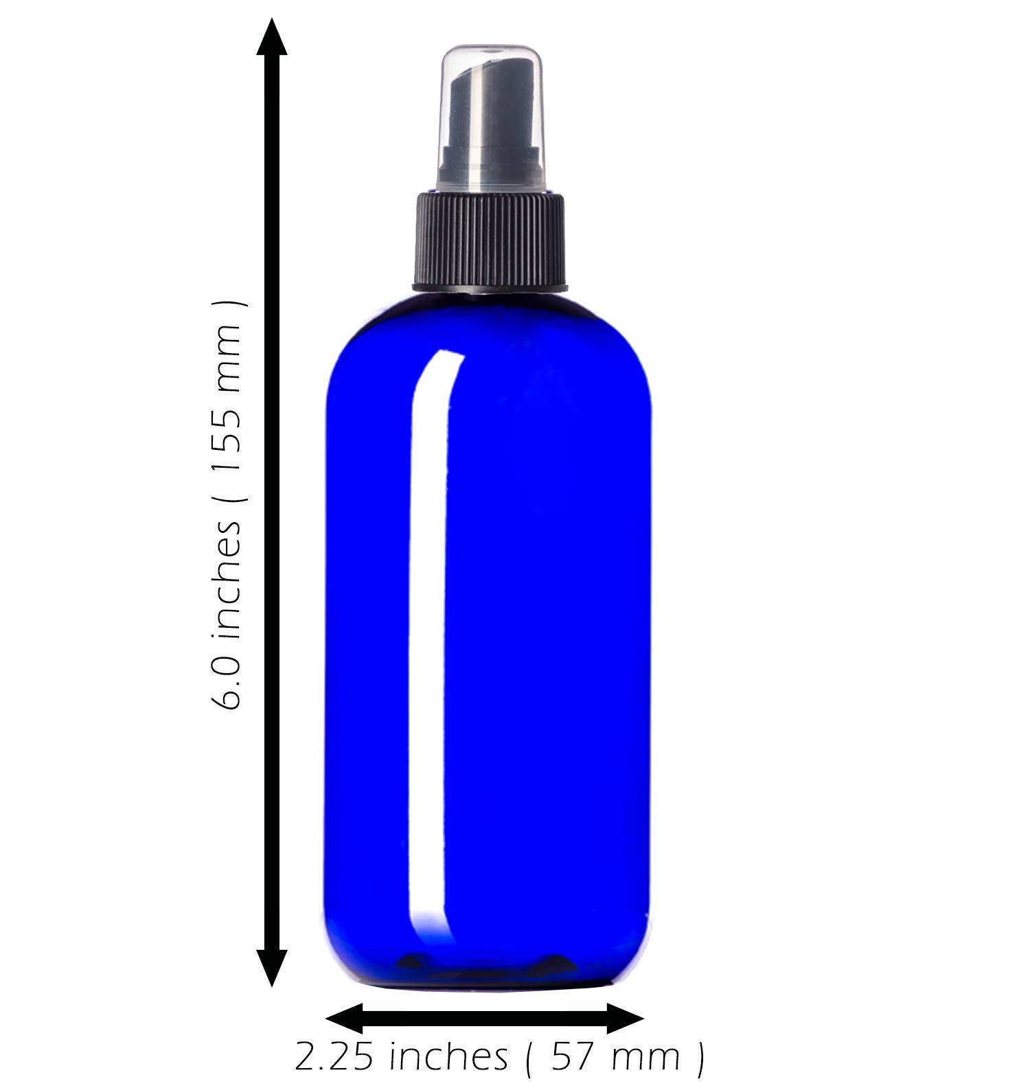 Aromine 8oz Plastic Cobalt Blue Bottles (6 Pack) BPA-Free Squeeze Containers with Spray Cap, Labels Included