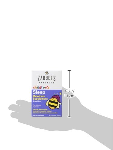 Zarbee's Kids 1mg Melatonin Chewable Tablet, Drug-Free & Effective Sleep Supplement, Easy to Take Natural Grape Flavor Tablets for Children Ages 3 and Up, 30 Count
