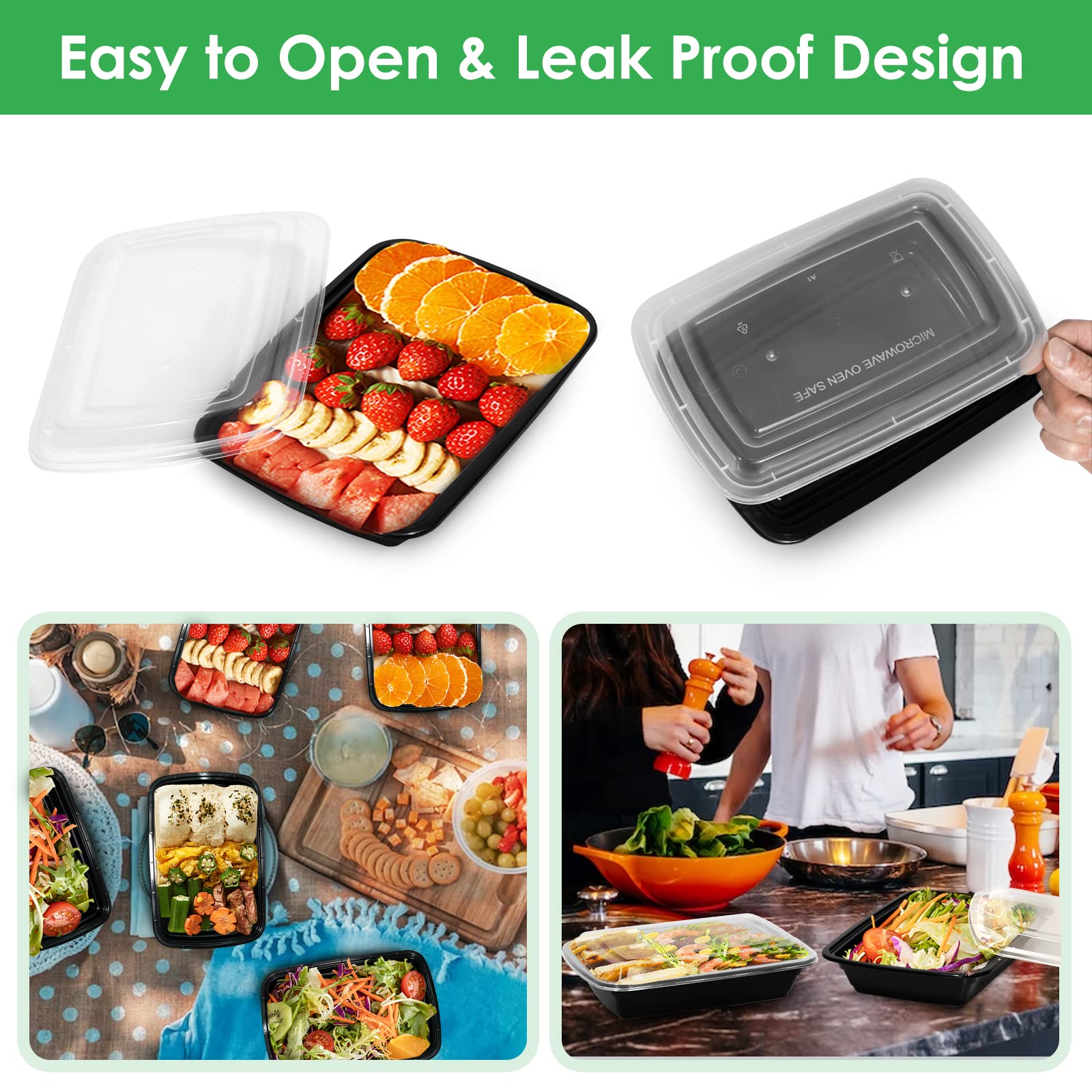 PMPKGO 20 Pack Meal Prep Containers, 28OZ Extra Large &Thick Food Storage Containers with Lids , Mcrowave safe Disposable Reusable Plastic Lunch Boxes - BPA-free Food Grade- Freezer Dishwasher Safe