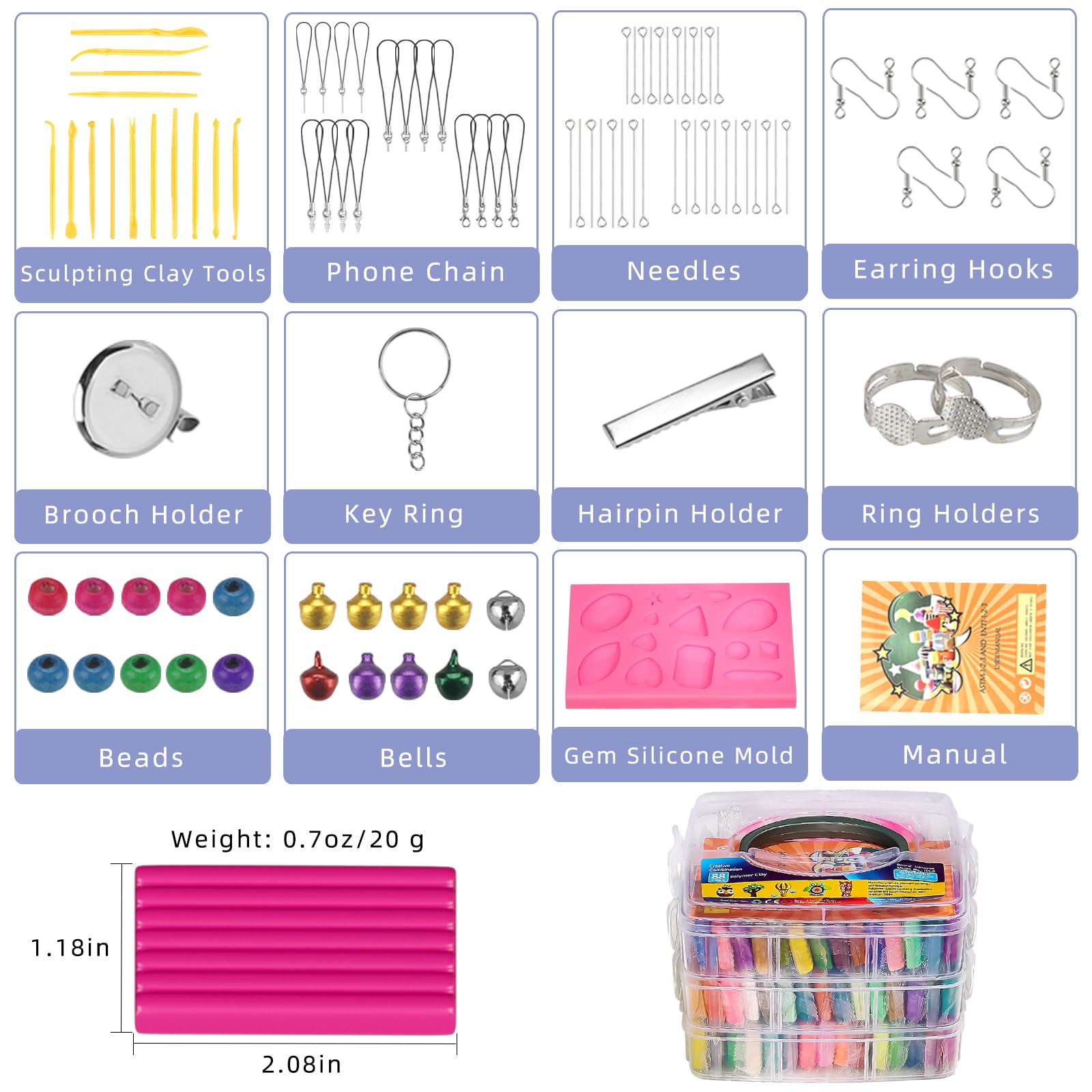 Ixiaoyoo Polymer Clay 88 Colors, Modeling Clay for Kids DIY Starter Kits, Oven Bake Model Clay, Non-Toxic, Non-Sticky, Ideal Clay Kits for Children and Artists (88 Colors)