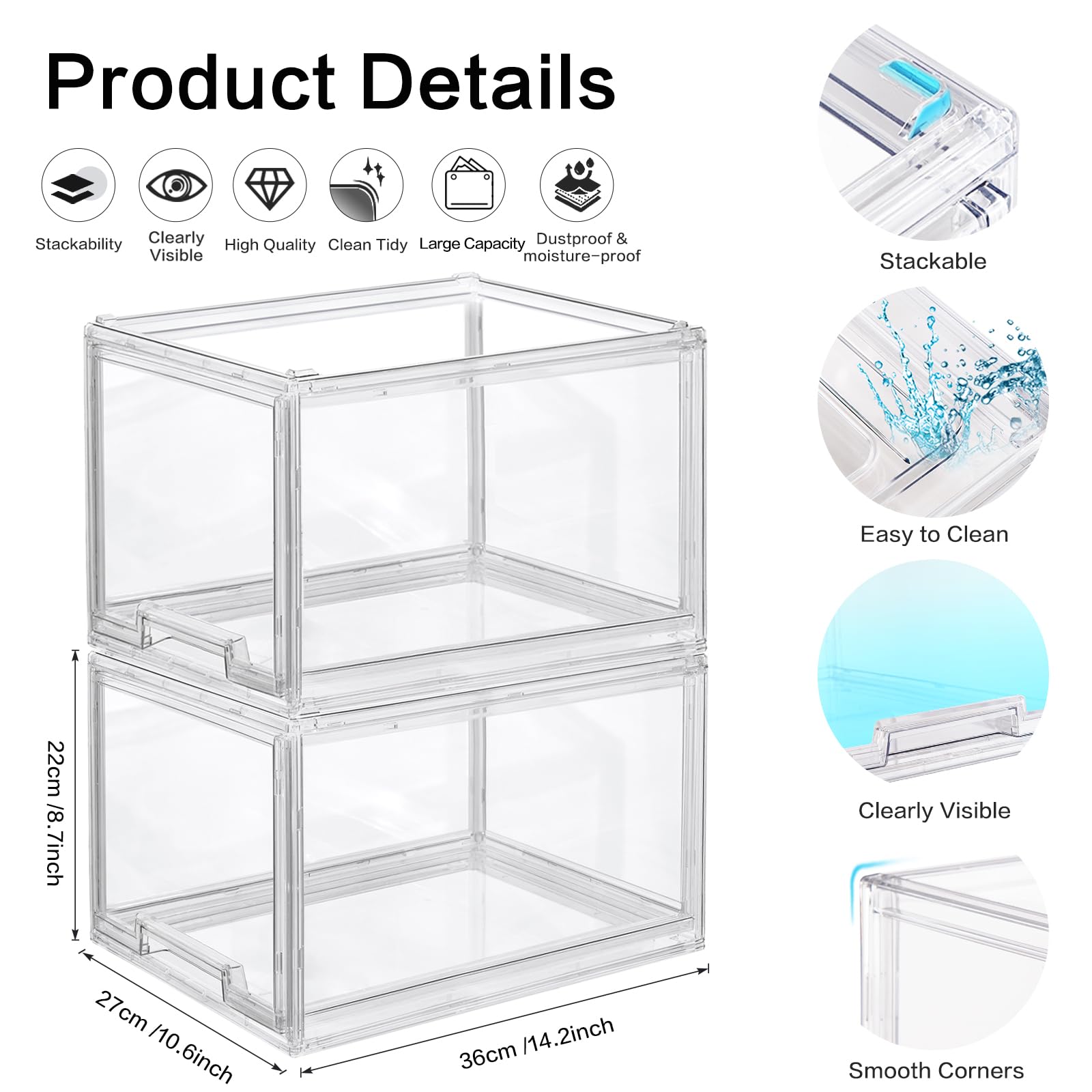 DILIBRA 2 Packs Plastic Stackable Storage Organizer Bins with Pull Out Drawer, Large Clear Acrylic Storage Drawers Container Boxes for Fridge Pantry Shelf Clost Refrigerator Organization and Storage