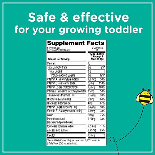 Zarbee's Toddler Vitamins, Complete Multivitamin with Vitamin A, C, D3 & B-complex, Easy to Chew, Gluten, Soy, Nut & Dairy Free, Natural Fruit Flavors, 2-3 Years, 110 Count