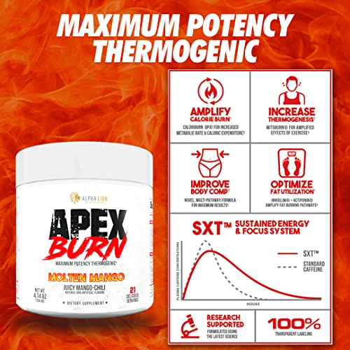 Alpha Lion Apex Burn Weight Loss Supplement, Workout Powder, Natural Thermogenic Calorie Burner, Fat Loss Support, Energy & Focus, Optimize Body Composition (21 Servings, Juicy Mango-Chili Flavor)