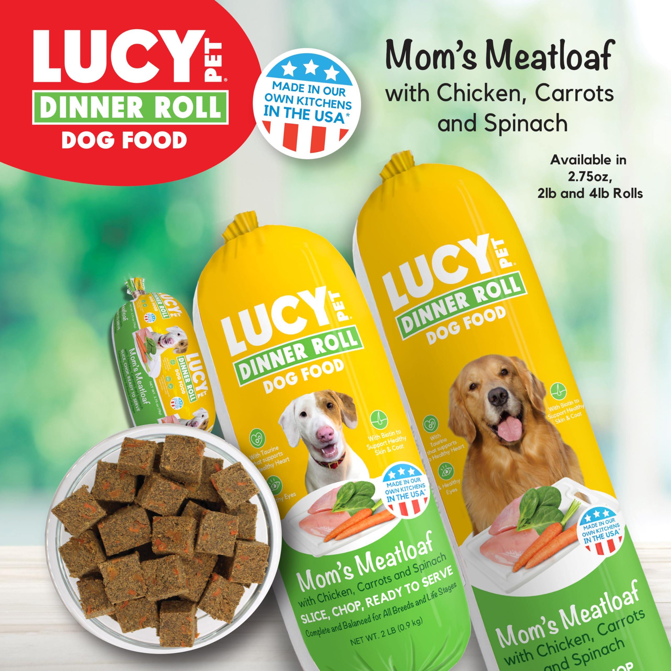Lucy Pet Dinner Rolls- Mom's Meatloaf Chicken with Carrots and Spinach 2lb