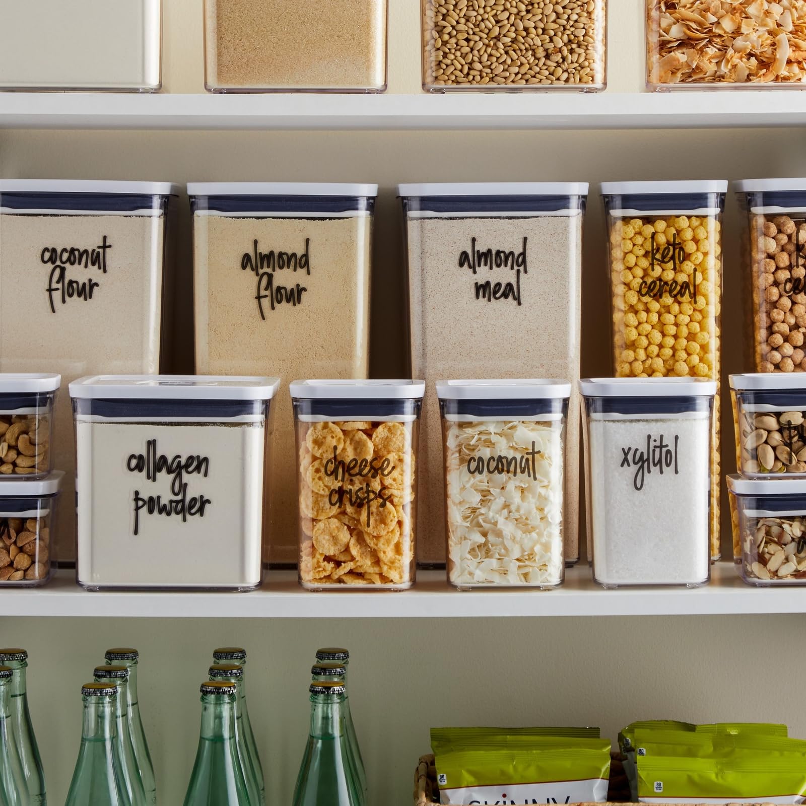 170 Keto Kitchen Pantry Labels for Food Storage Containers, Removable Black Script on Clear Stickers for Organizing Ingredients (Water Resistant)
