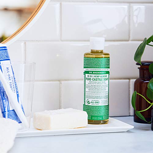 Dr. Bronner’s - Pure-Castile Liquid Soap (Almond, 16 ounce) - Made with Organic Oils, 18-in-1 Uses: Face, Body, Hair, Laundry, Pets and Dishes, Concentrated, Vegan, Non-GMO