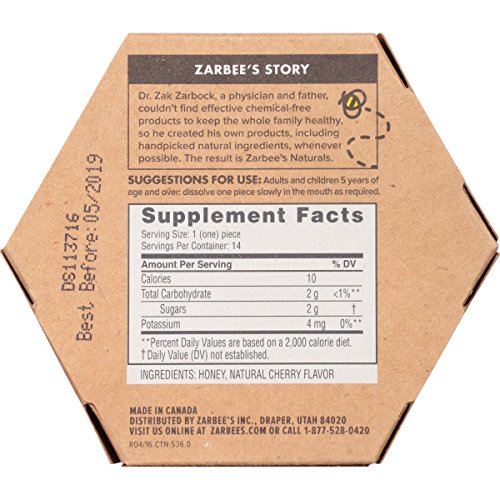 Zarbee's Naturals 99% Honey Cough Soothers, Natural Cherry Flavor,Drops, 14 Count