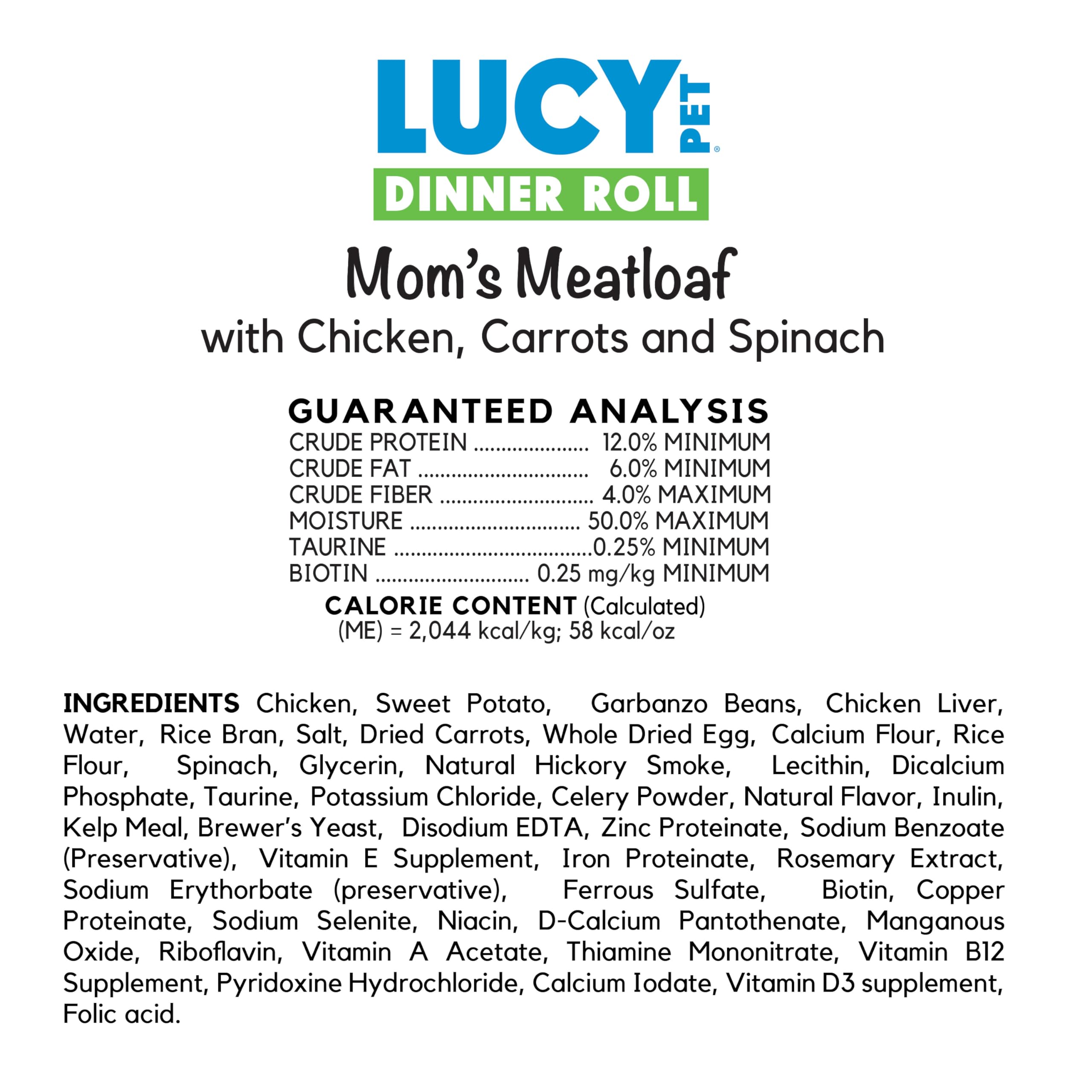 Lucy Pet Dinner Rolls- Mom's Meatloaf Chicken with Carrots and Spinach 2lb