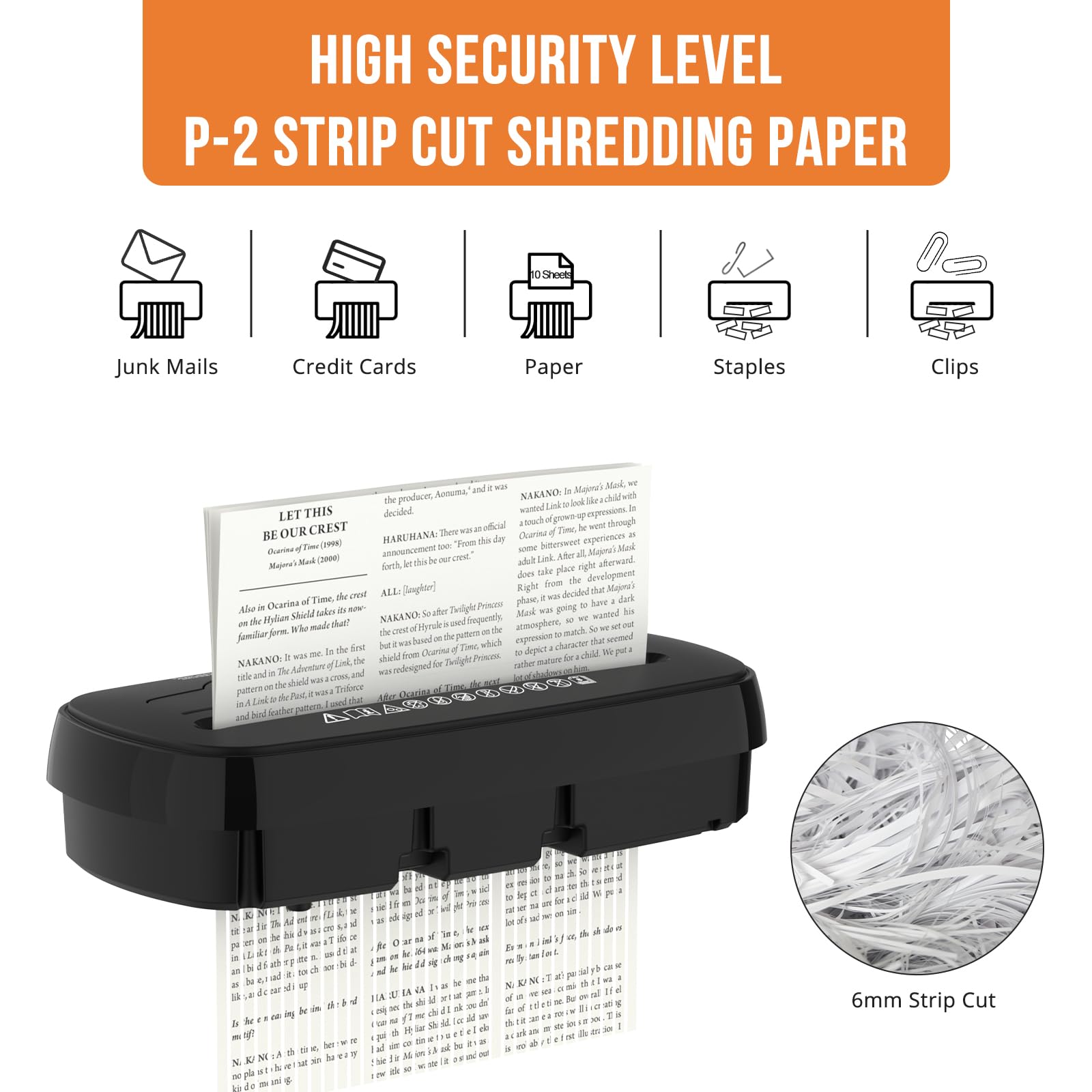 Paper Shredder, 10-Sheet Strip Cut with 3.17-Gallon Basket, P-2 Security Level, 3-Mode Design Shred CD and Credit Card, Durable&Fast with Jam Proof System, Paper Shredder for Home Office (ETL)