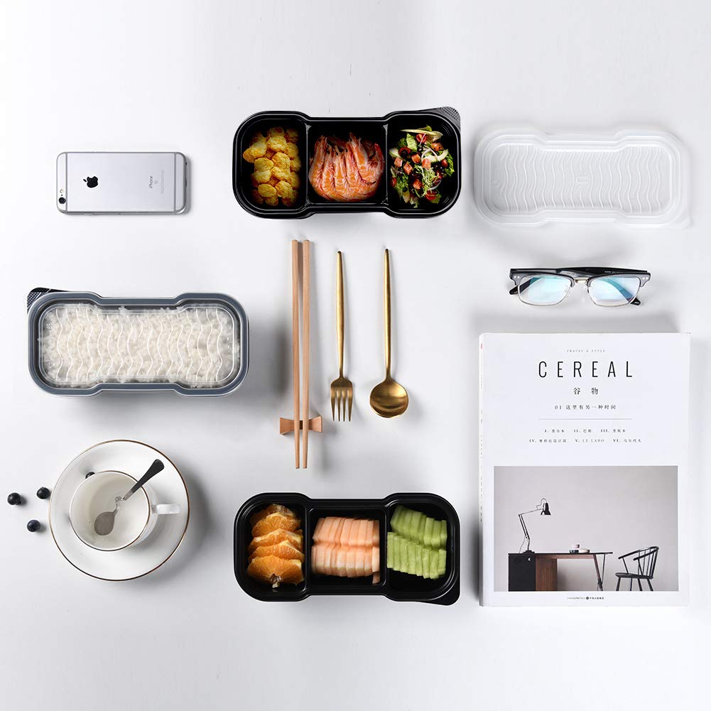 OTOR Bento Boxes Meal Prep Containers 3 Compartments with Clear Airtight Lids Food Grade Deli Container Lunch boxes take away Travel Containers Freezer Safe 16oz 25 Sets