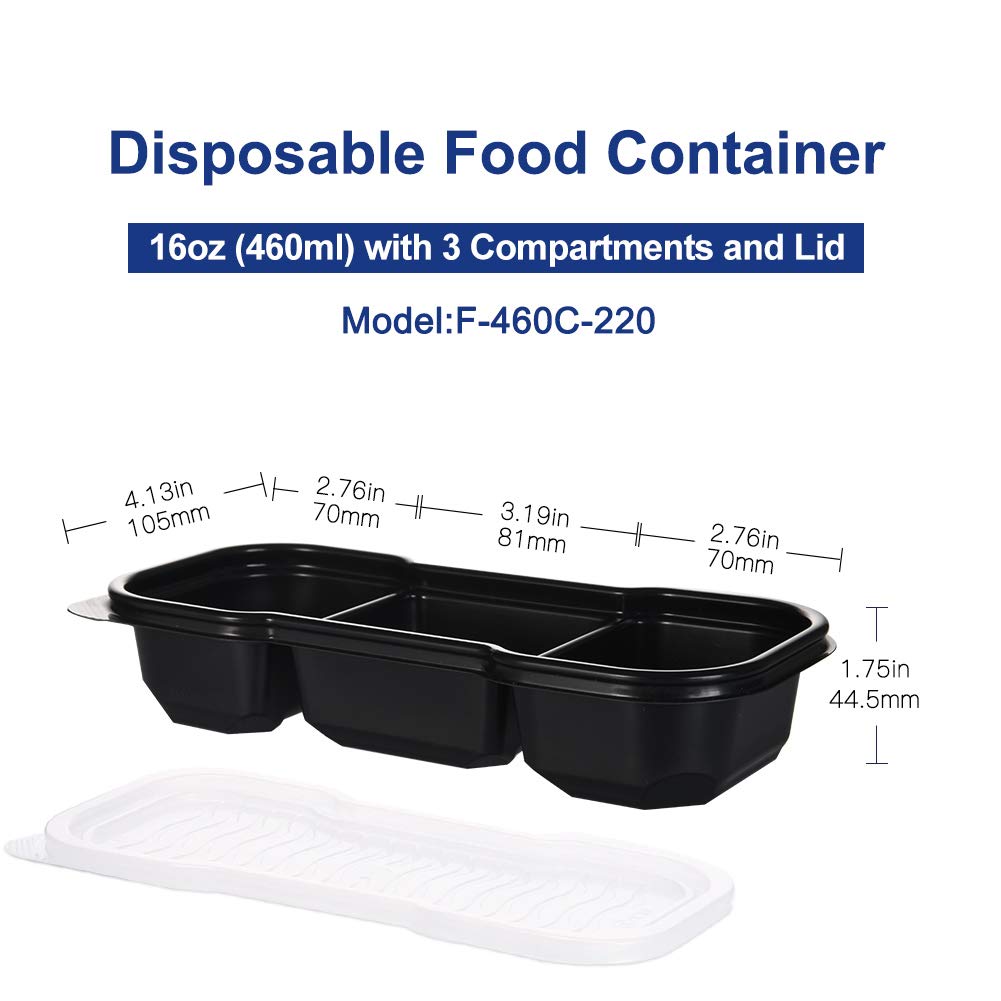 OTOR Bento Boxes Meal Prep Containers 3 Compartments with Clear Airtight Lids Food Grade Deli Container Lunch boxes take away Travel Containers Freezer Safe 16oz 25 Sets