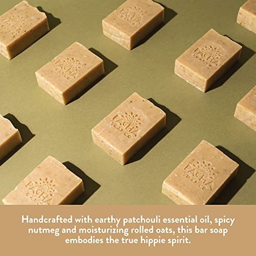Pacha Dirty Hippie Bar Soap 5 Pack | Premium, Handcrafted Soap with Rolled Oats and Nutmeg | Use as a Natural Face Wash, Hand Soap, Body Wash | Moisturizing Soap with Patchouli Essential Oils | 4 oz