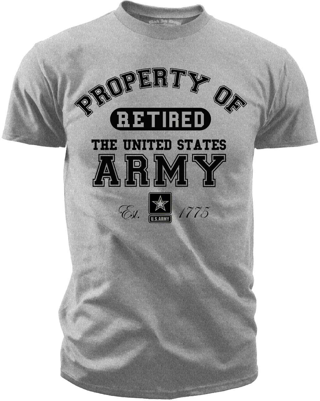 Black Ink Design Men's Property of The U.S. Army Retired T-Shirt Large Athletic Heather