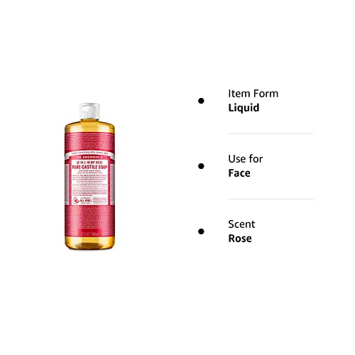 Dr. Bronner’s - Pure-Castile Liquid Soap (Rose, 32 ounce) - Made with Organic Oils, 18-in-1 Uses: Face, Body, Hair, Laundry, Pets and Dishes, Concentrated, Vegan, Non-GMO