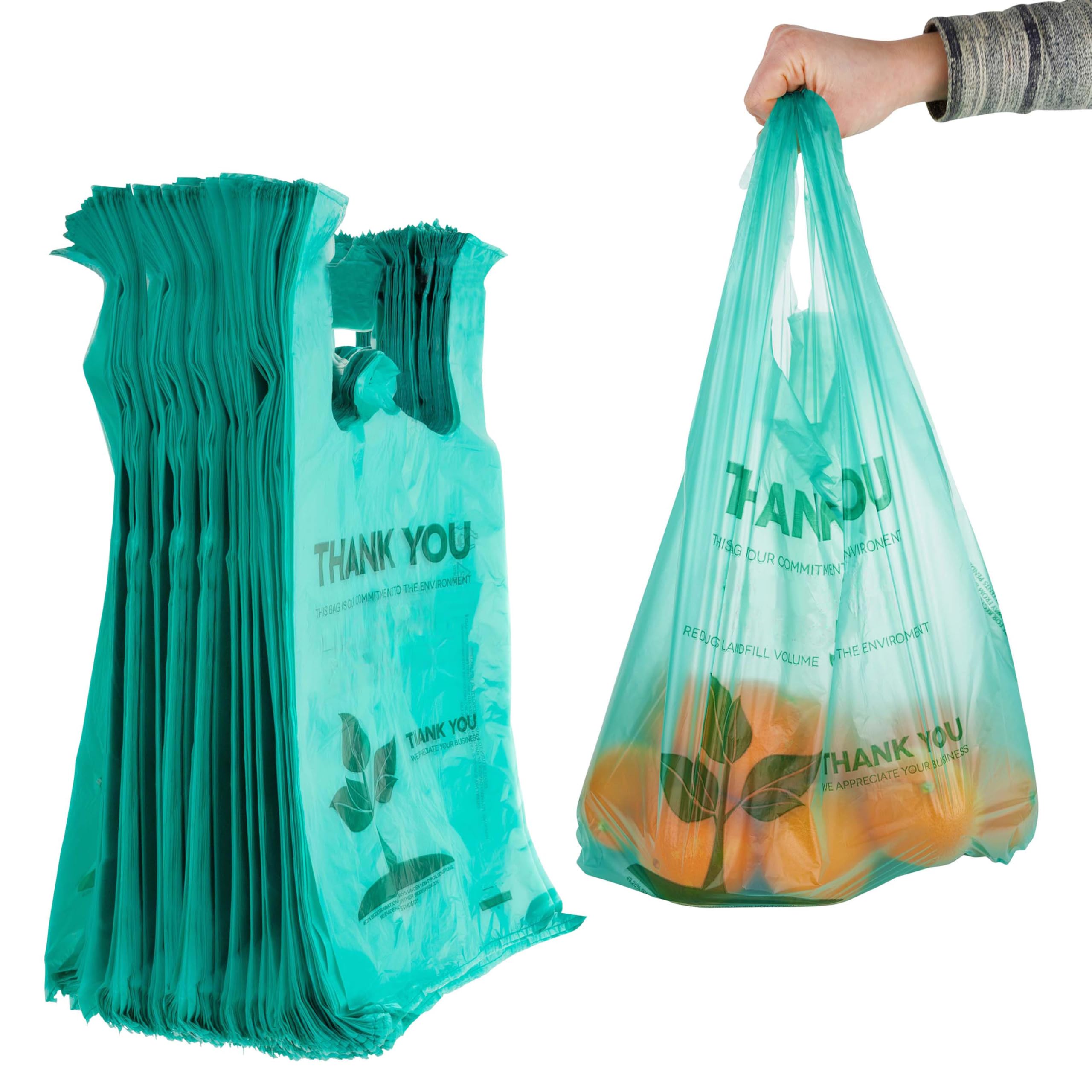 Stock Your Home Eco Grocery Bags (100 Count) Biodegradable Plastic Grocery Bags - Reusable Supermarket Thank You Shopping Bags, Recyclable Plastic T Shirt Bags, Small Trash Can Bags