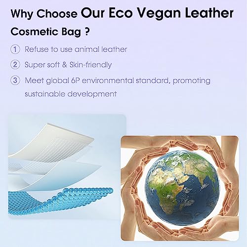 Wandering Nature Large Makeup Bag Travel Cosmetic Organizer Toiletry Bags for Women with Handle and Slip-in Pockets Vegan Leather