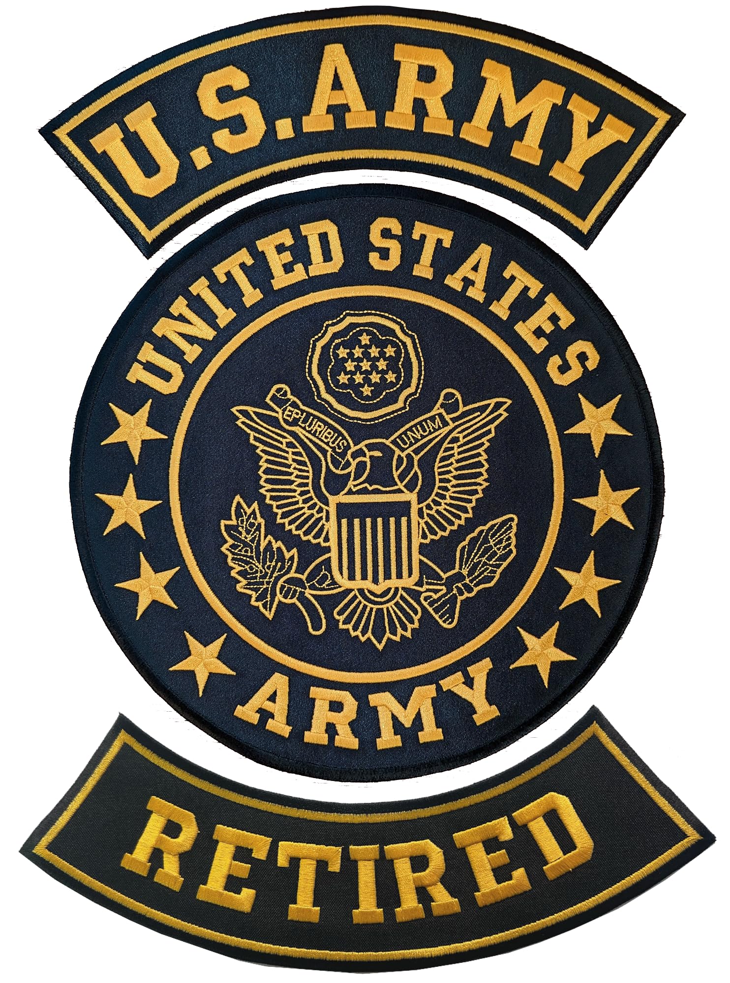 US Army Veteran Patches Set for Veterans Bikers Motorcycle Jacket or Vest Gold (US Army Retired)