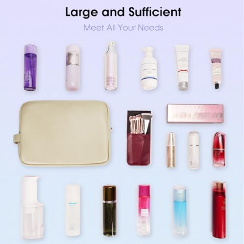 Wandering Nature Large Makeup Bag Travel Cosmetic Organizer Toiletry Bags for Women with Handle and Slip-in Pockets Vegan Leather
