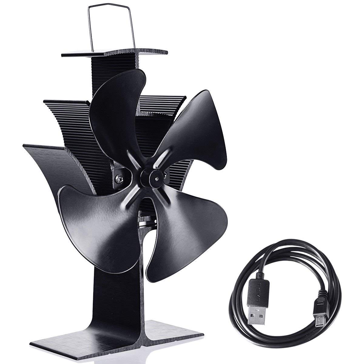 COSTWAY 4-Blade Stove Fan, Multi-Function Fuel Heat Powered Fan, Black, 6.5''X 3.0''X9.0''(LXWXH), 1.5 lbs