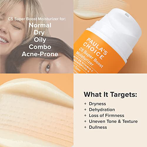 Paula’s Choice C5 Super Boost Moisturizer with 5% Vitamin C, Polyglutamic Acid & Squalane, Daily Face Lotion for Lightweight Hydration, Discoloration, Uneven Tone, Fine Lines & Acne-Prone Skin, Fragrance-Free & Paraben-Free 1.7 Fl Oz.