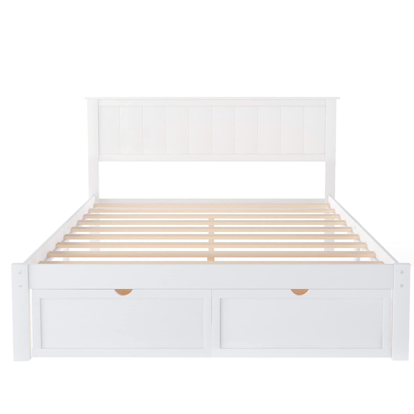 CITYLIGHT Full Size Bed, Platform Bed Frame with Headboard and Drawers, Wood Bed Frame for Kids, Teens and Adults, No Box Spring Needed, White
