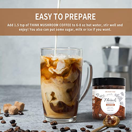 Instant Mushroom Coffee Mix, with Lion’s Mane Mushroom (30% Beta-glucans), Ginkgo, Alpha-GPC, Bacopa, PS, L-Theanine, Medium Roast Arabica Coffee Powder - 24 Servings