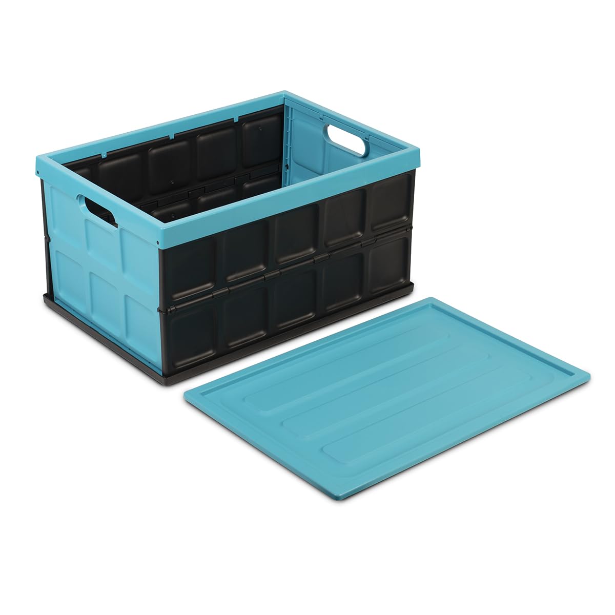 Glad Collapsible Storage Bin with Lid - 48L Foldable Plastic Box for Garage, Car Trunk, and Organization - Stackable Lidded Container with Handles, Turquoise
