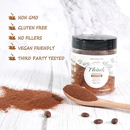 Instant Mushroom Coffee Mix, with Lion’s Mane Mushroom (30% Beta-glucans), Ginkgo, Alpha-GPC, Bacopa, PS, L-Theanine, Medium Roast Arabica Coffee Powder - 24 Servings