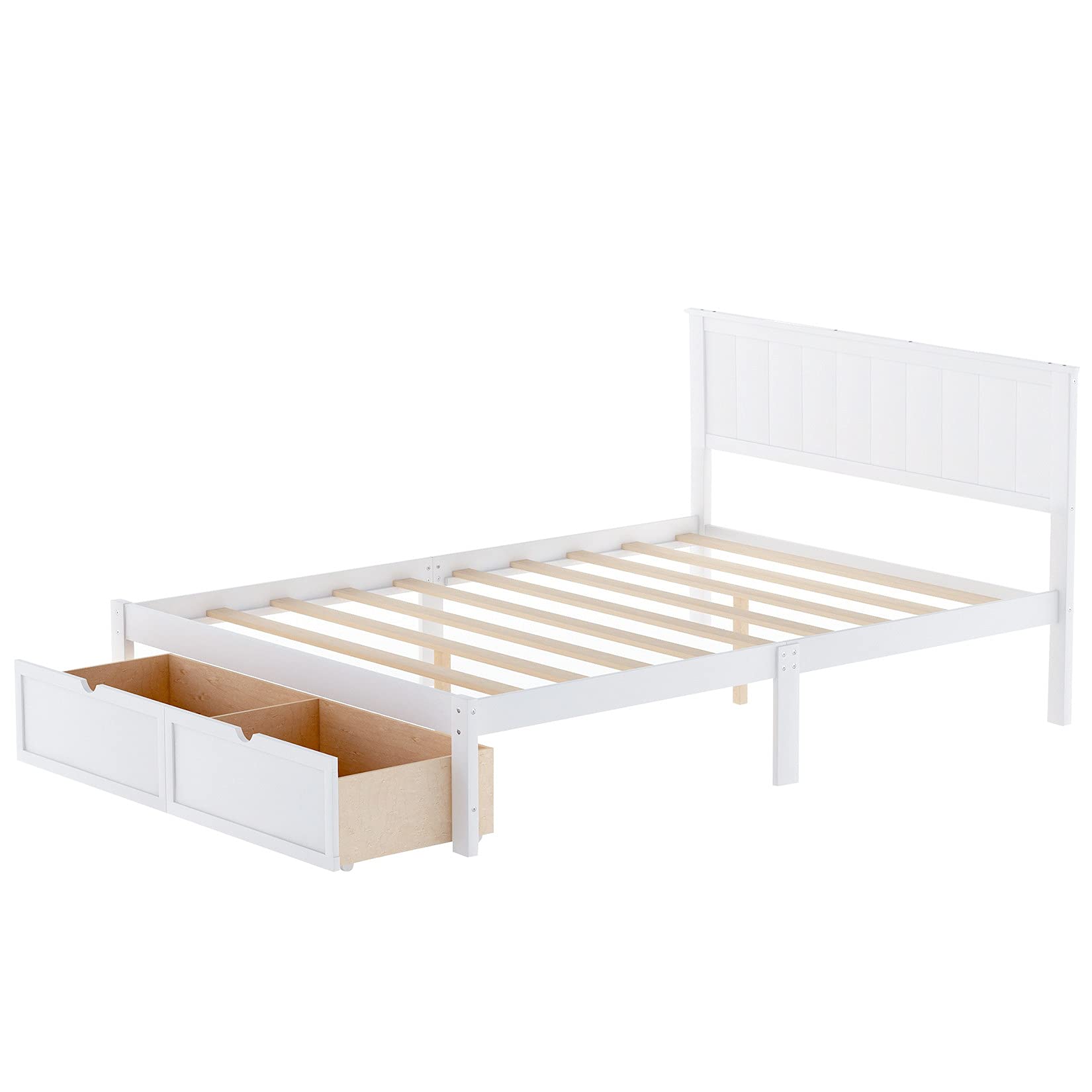 CITYLIGHT Full Size Bed, Platform Bed Frame with Headboard and Drawers, Wood Bed Frame for Kids, Teens and Adults, No Box Spring Needed, White