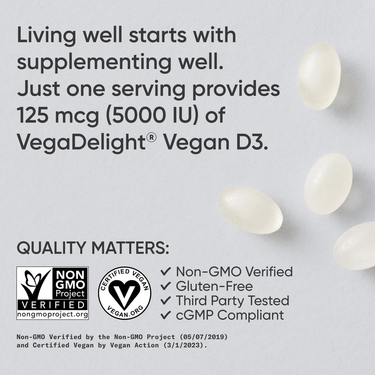 Sports Research Vegan Vitamin D3 5000IU (125 mcg) with Coconut Oil | 100% Plant-Based Vitamin D for Bone, Joint & Immune Support | Carrageenan Free, Vegan Certified & Non-GMO Verified (60 Softgels)