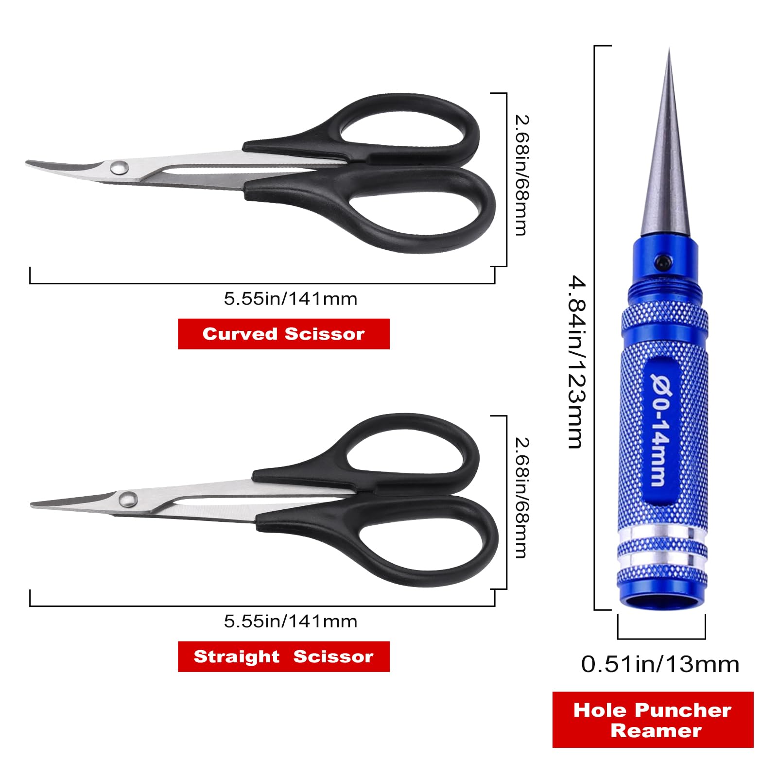 Hobbypark 3-Pack RC Body Reamer Hole Puncher and Curved Scissors & Straight Scissors Trimming Tools Set for RC Car Body Shell Lexan Plastic