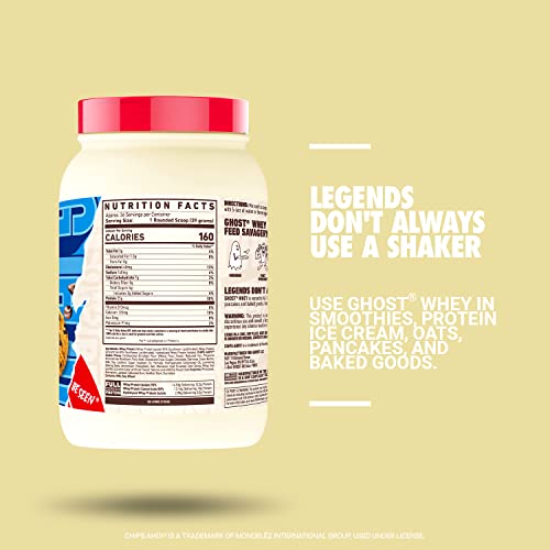 GHOST WHEY Protein Powder, Chips Ahoy! - 2lb, 25g of Protein - Whey Protein Blend - Post Workout Fitness & Nutrition Shakes, Smoothies, Baking & Cooking - Cookie Pieces Inside