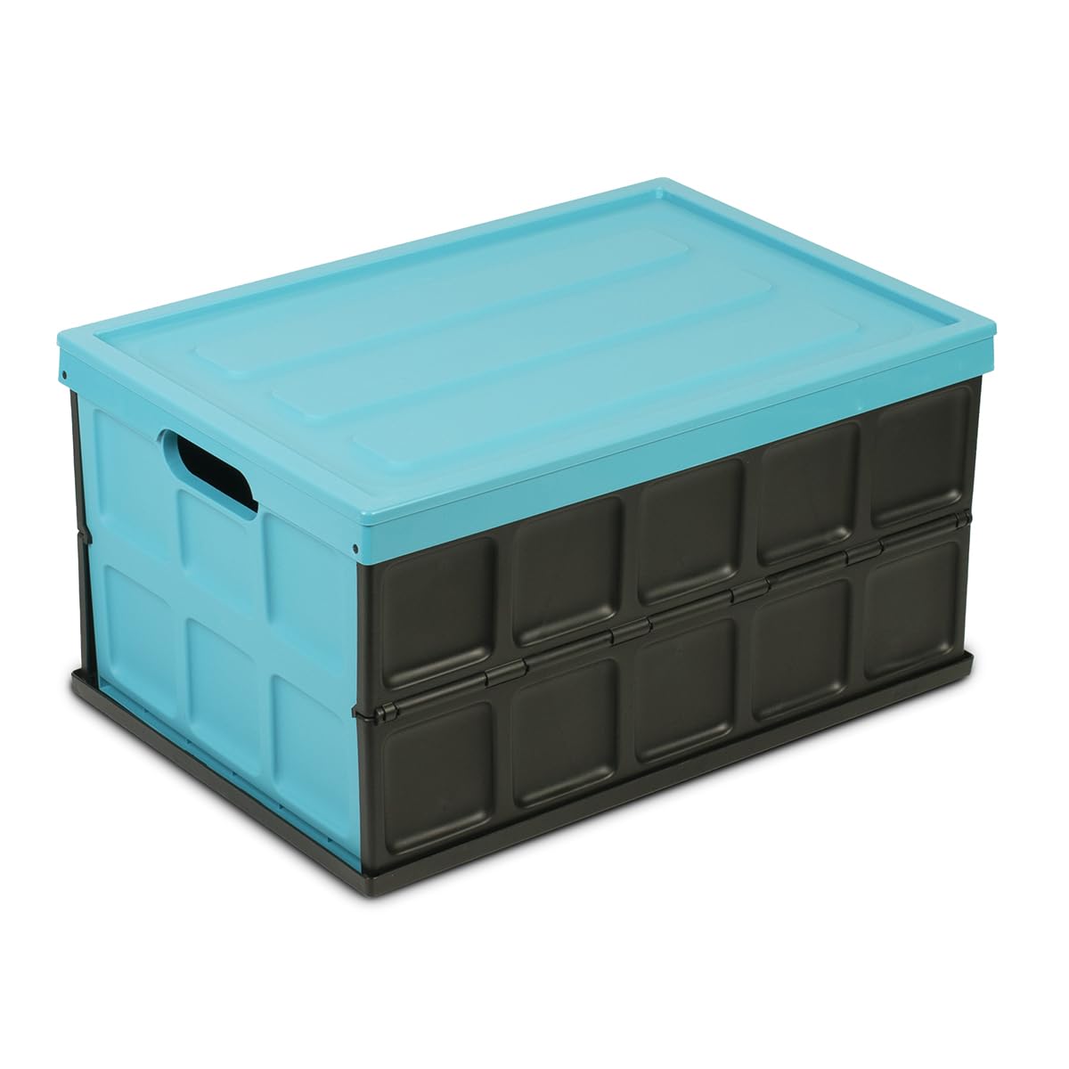 Glad Collapsible Storage Bin with Lid - 48L Foldable Plastic Box for Garage, Car Trunk, and Organization - Stackable Lidded Container with Handles, Turquoise