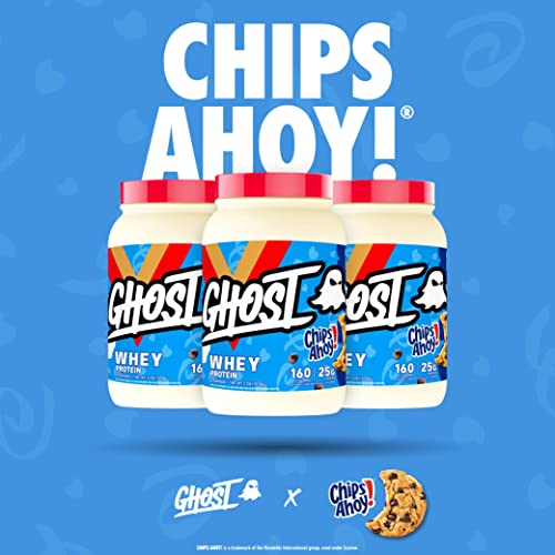 GHOST WHEY Protein Powder, Chips Ahoy! - 2lb, 25g of Protein - Whey Protein Blend - Post Workout Fitness & Nutrition Shakes, Smoothies, Baking & Cooking - Cookie Pieces Inside