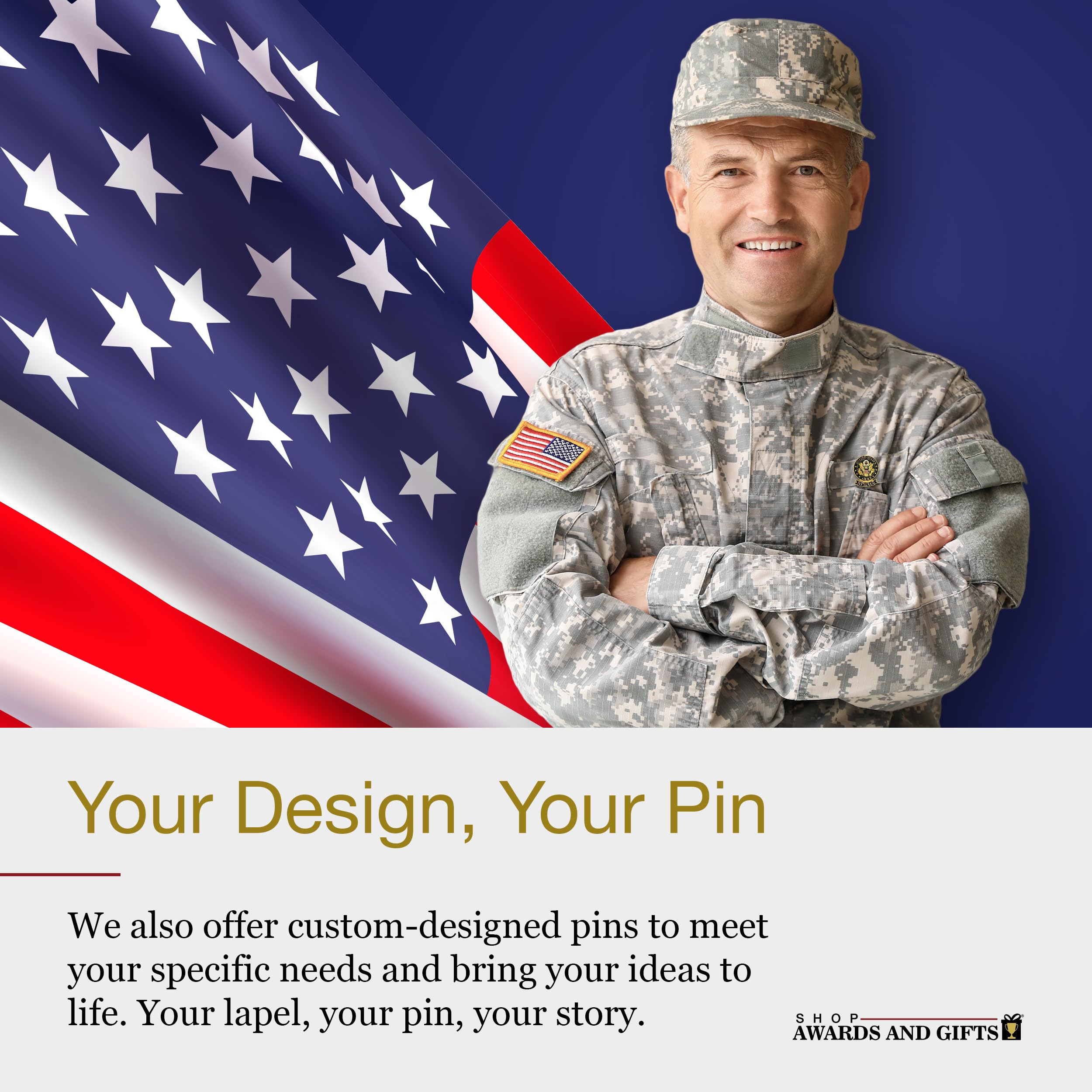 SHOP AWARDS AND GIFTS United States US Army Veteran Lapel Pin, Retirement and Service, 1-1/8 inch, 1 Pack